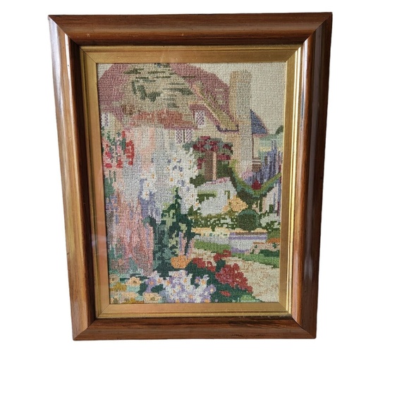 Art | Vtg Scottish Country Cottage Scene Needlepoint Framed Needlework ...
